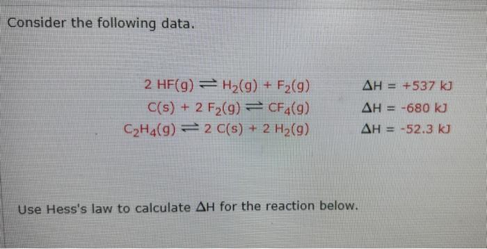 Solved Consider the following data. 2HF(g)⇌H2(g)+F2(g)C(s)+2 | Chegg.com