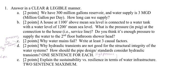 Solved 1. Answer in a CLEAR \& LEGIBLE manner. a. [2 points] | Chegg.com