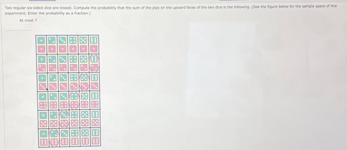 Solved Two regutar six-sided dice are tossed. Compute the | Chegg.com