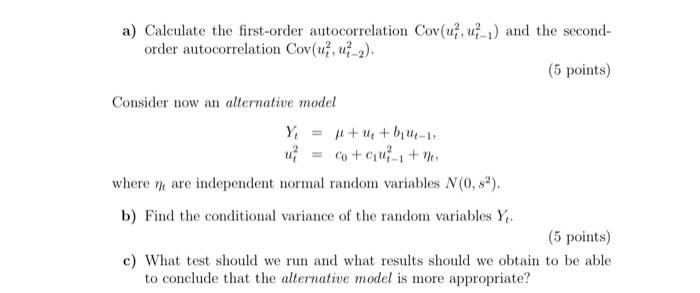 a) Calculate the first-order autocorrelation Cov(u, | Chegg.com