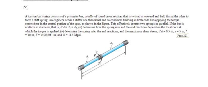 Solved A torsion-bar spring consists of a prismatic bar, | Chegg.com