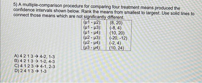 Solved 5) A multiple-comparison procedure for comparing four | Chegg.com
