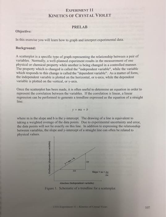 Solved EXPERIMENT 11 KINETICS OF CRYSTAL VIOLET PRELAB | Chegg.com