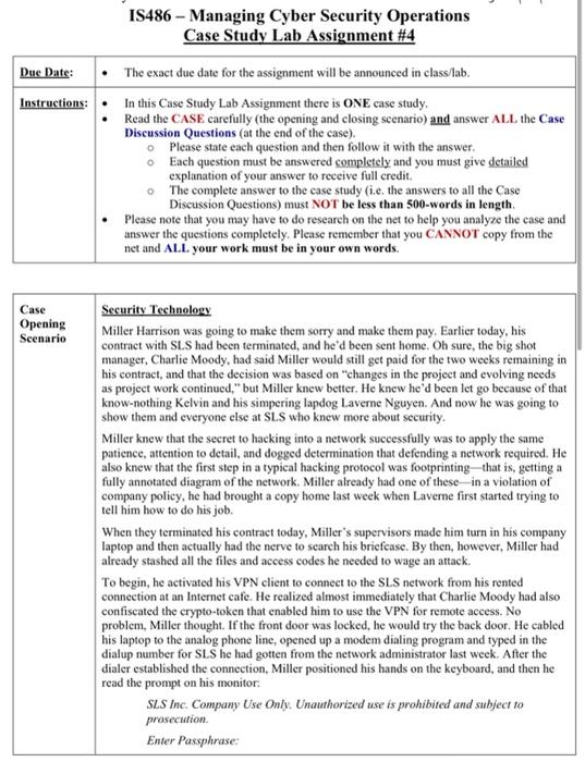 Solved Security Technology Miller Harrison was going to make | Chegg.com