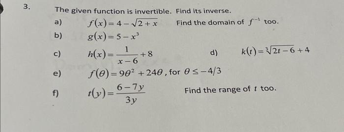 Solved The given function is invertible. Find its inverse. | Chegg.com