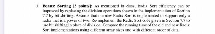 Solved 3. Bonus: Sorting [3 points]: As mentioned in class, | Chegg.com