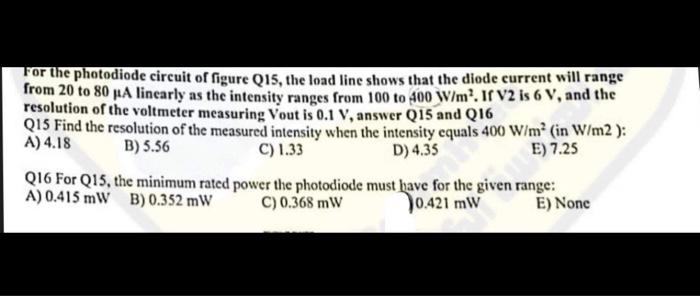 Solved Figure Q15For the photodiode circuit of figure Q15, | Chegg.com