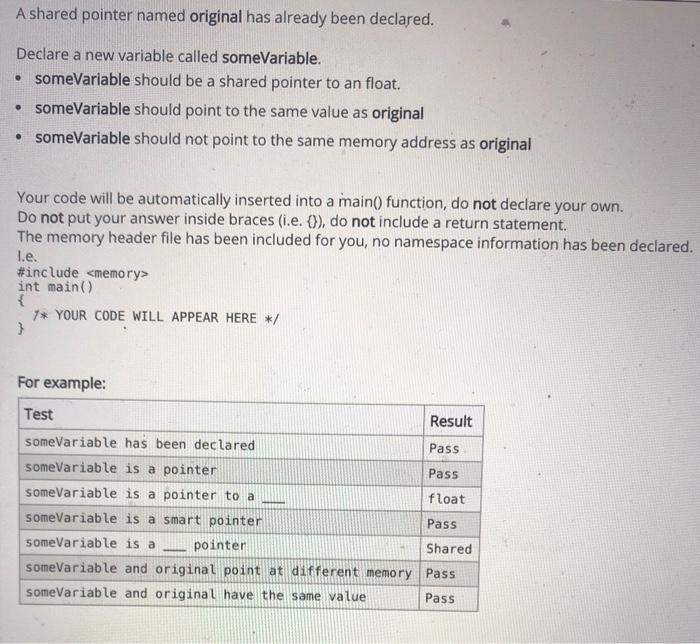 Solved A shared pointer named original has already been | Chegg.com