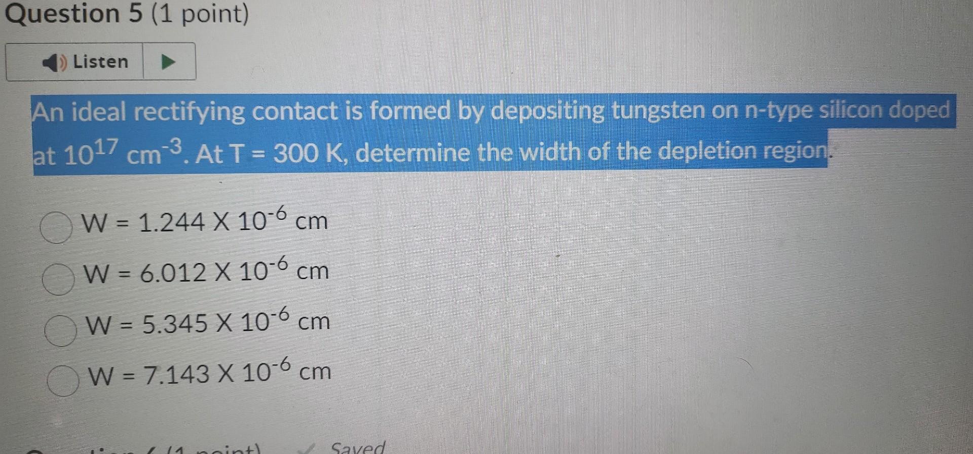 Solved An ideal rectifying contact is formed by depositing | Chegg.com