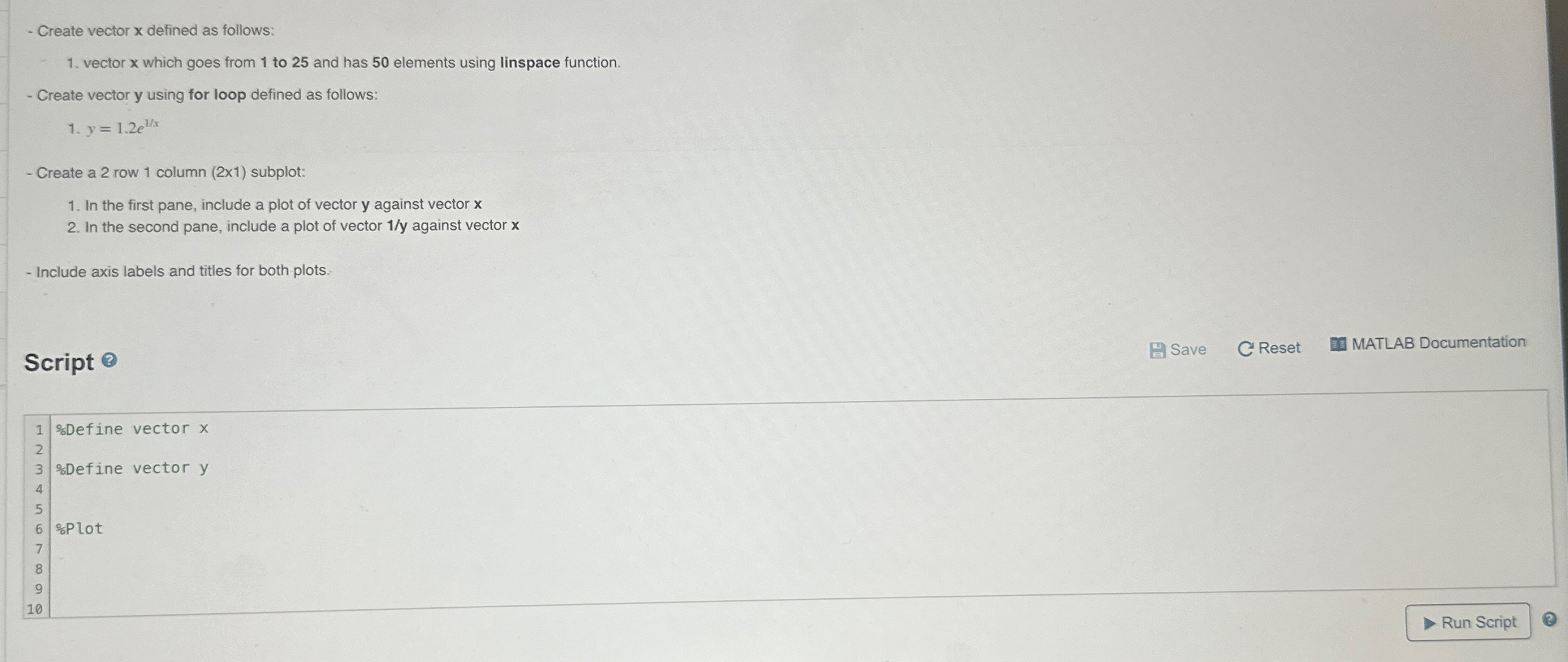 Solved Help With Matlab Create Vector X ﻿defined As
