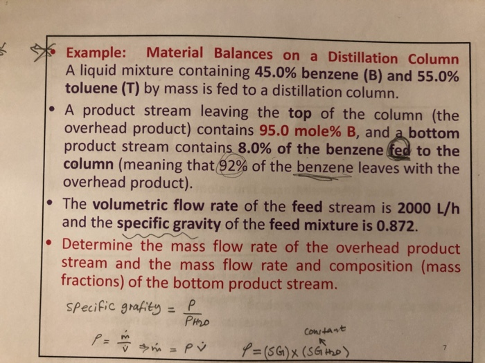 Solved Š Example: Material Balances on a Distillation Column | Chegg.com
