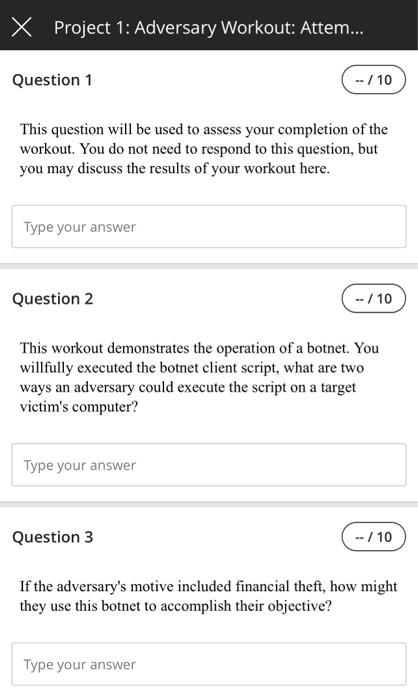 Solved Project 1: Adversary Workout: Attem... Question 1 | Chegg.com
