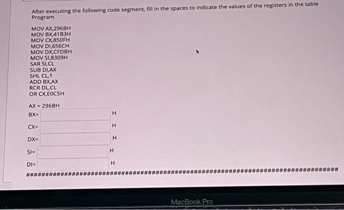 Solved After executing the following code segment, fill in | Chegg.com