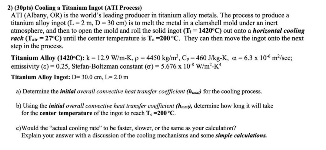 Solved 2) (30pts) Cooling a Titanium Ingot (ATI Process) ATI | Chegg.com