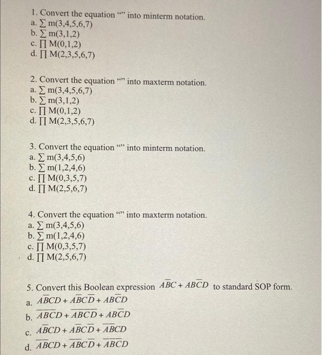 Solved 1. Convert the equation "" into minterm notation. a. | Chegg.com