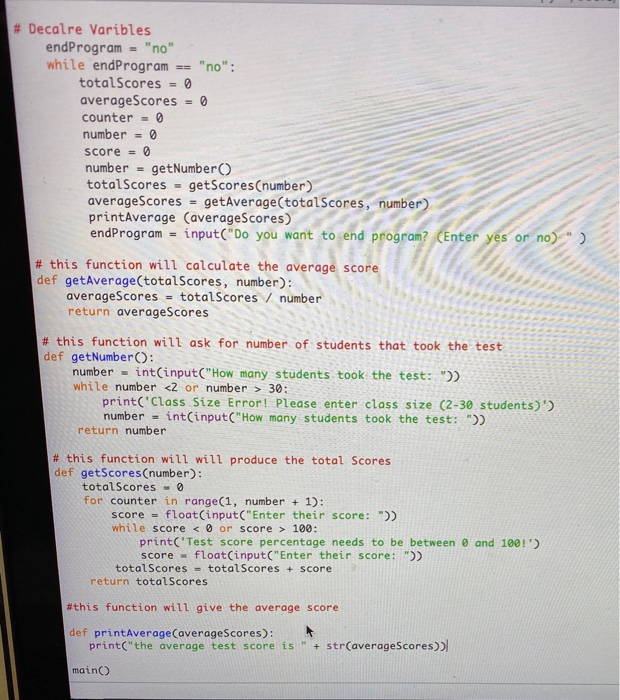 Solved # Decalre Varibles endProgram = "no" while endProgram | Chegg.com