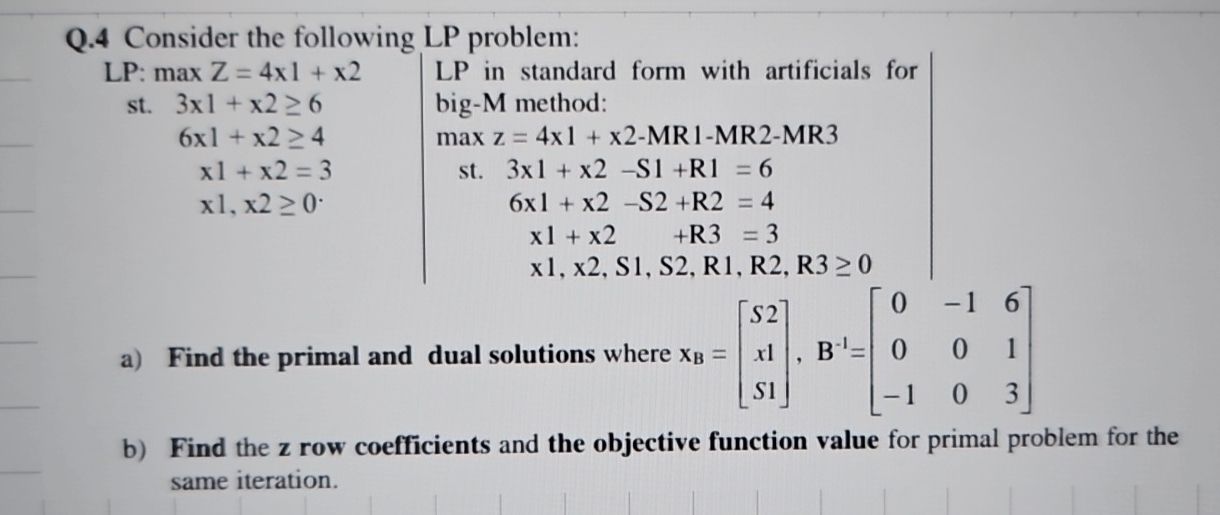Solved Q. 4 ﻿Consider the following LP problem: ﻿LP: | Chegg.com