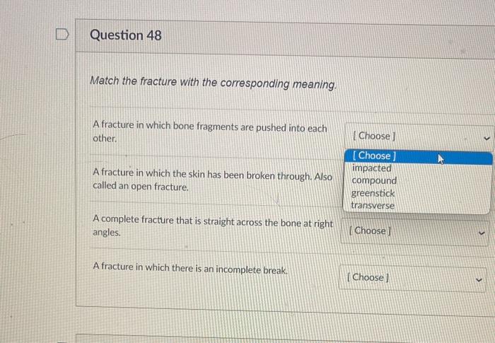 Solved Match the fracture with the corresponding meaning. A | Chegg.com
