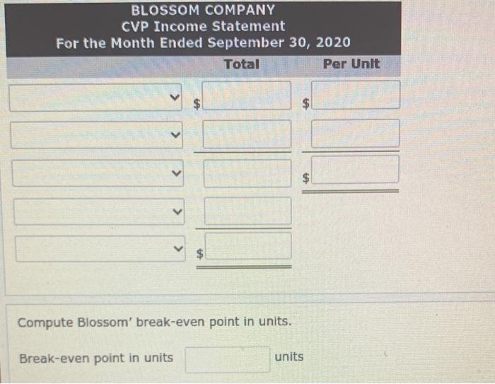Solved Blossom Company has the following information | Chegg.com