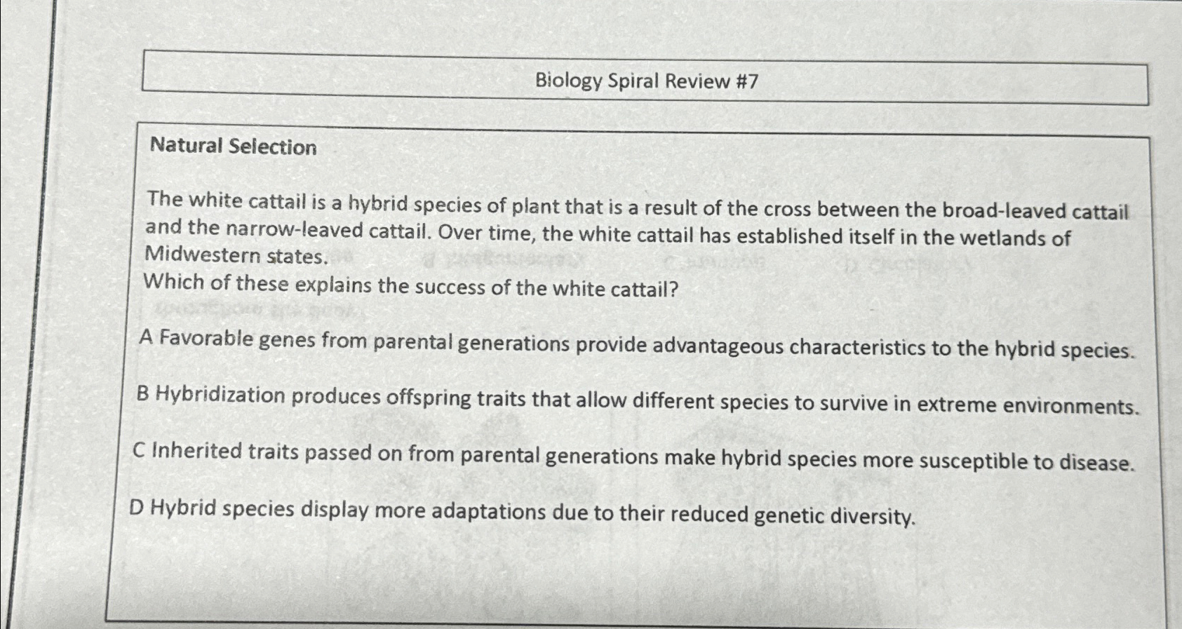 Solved Biology Spiral Review #7Natural SelectionThe white | Chegg.com