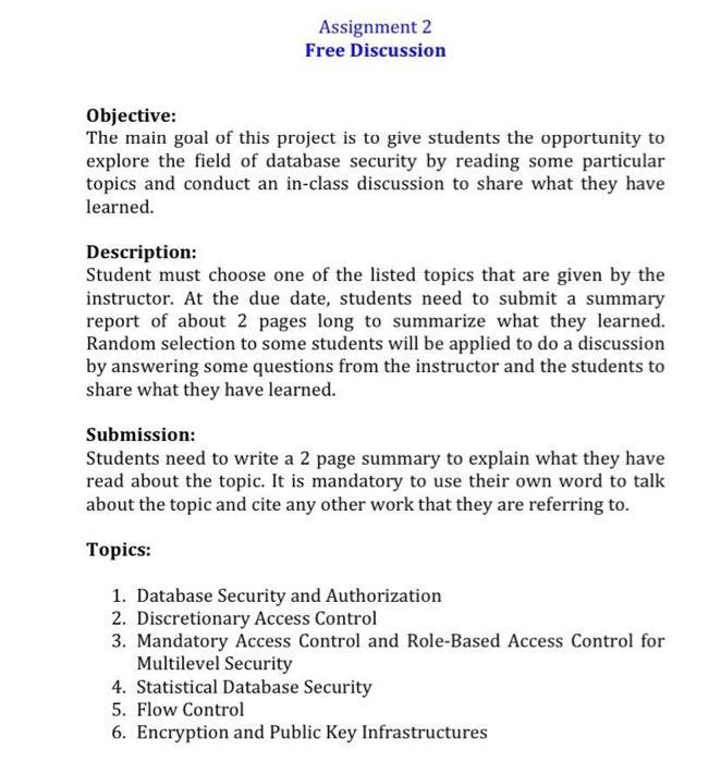 Solved Assignment 2 Free Discussion Objective: The main goal | Chegg.com