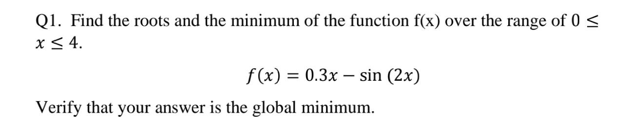 Solved Q1 Find The Roots And The Minimum Of The Function 
