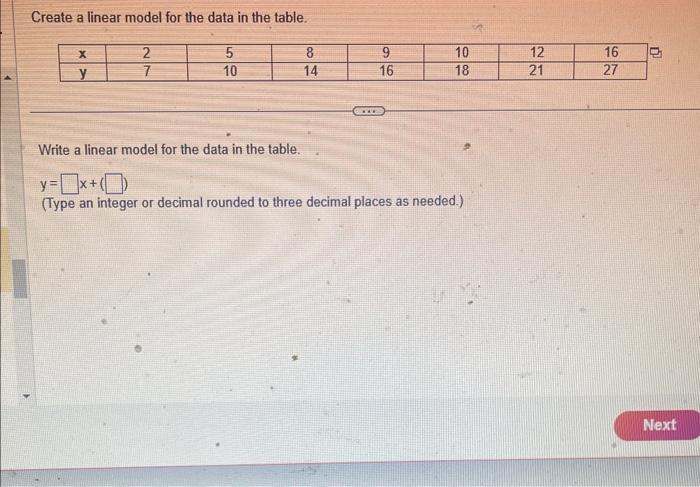 Solved Create A Linear Model For The Data In The Table 6784