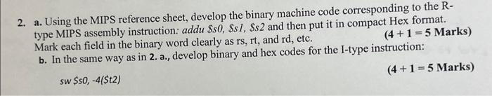 Solved 2. a. Using the MIPS reference sheet, develop the | Chegg.com