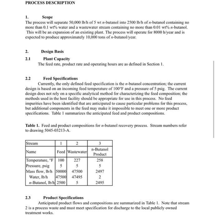 Solved Table 4. Preliminary equipment specifications for | Chegg.com