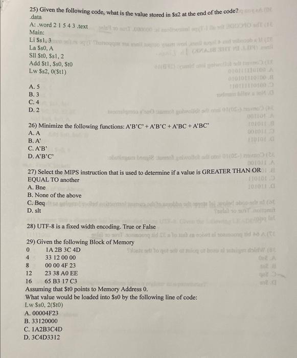 Solved 25) Given the following code, what is the value | Chegg.com