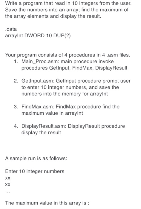 Write a program that read in 10 integers from the | Chegg.com