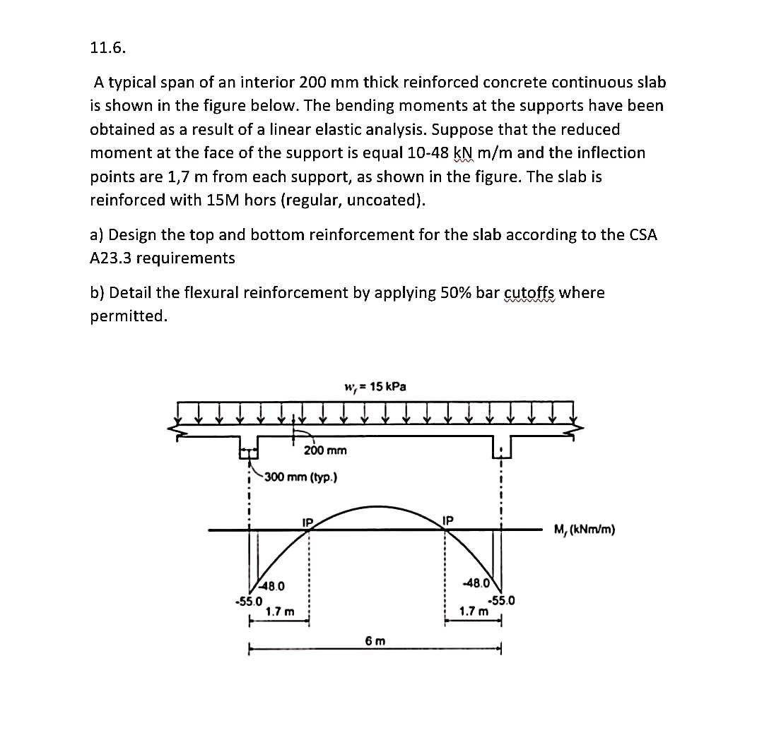 Solved 11.6. A typical span of an interior 200 mm thick | Chegg.com