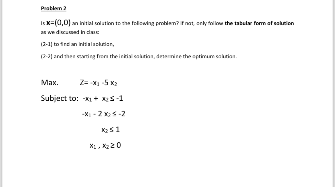 Solved Problem 2Is x=(0,0) ﻿an initial solution to the | Chegg.com