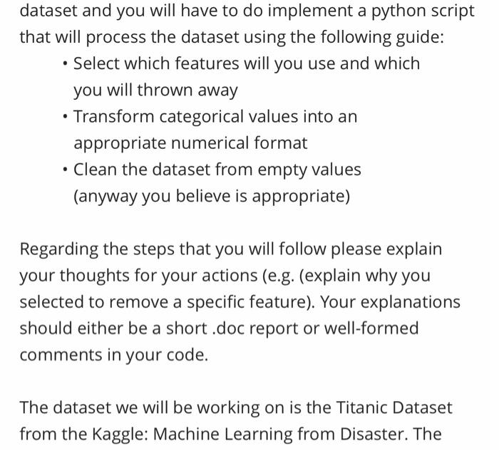 dataset and you will have to do implement a python | Chegg.com
