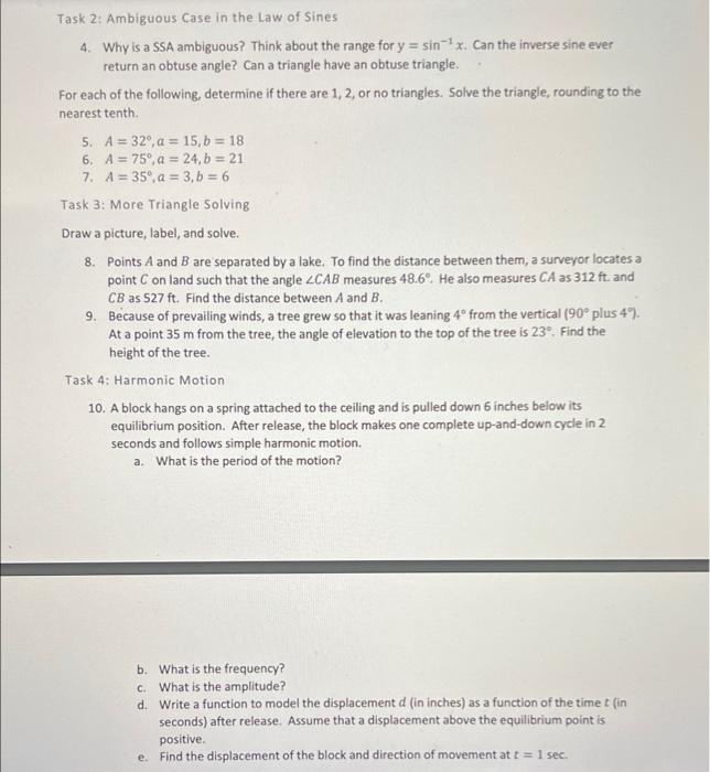 Solved Task 2: Ambiguous Case in the Law of Sines 4. Why is | Chegg.com