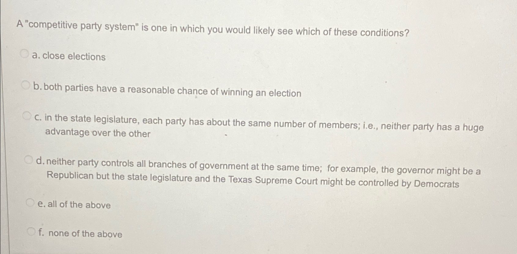 Solved A "competitive party system" is one in which you | Chegg.com