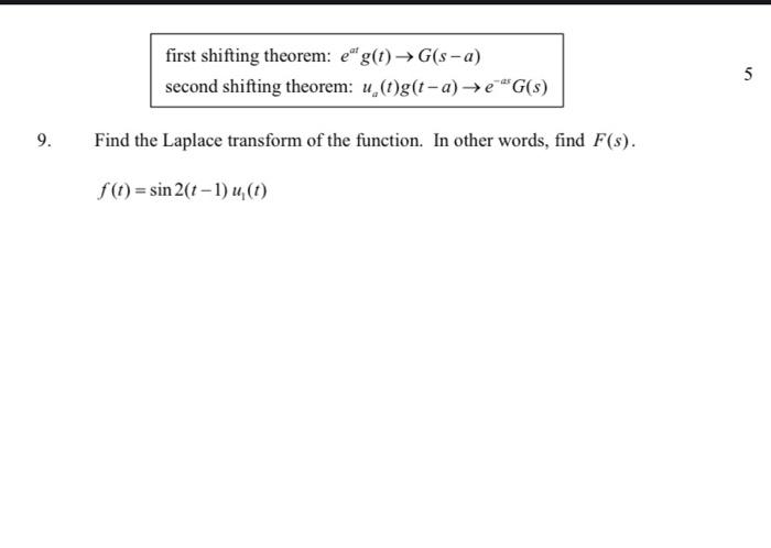 Solved first shifting theorem: eg(t) →G(s-a) second shifting | Chegg.com