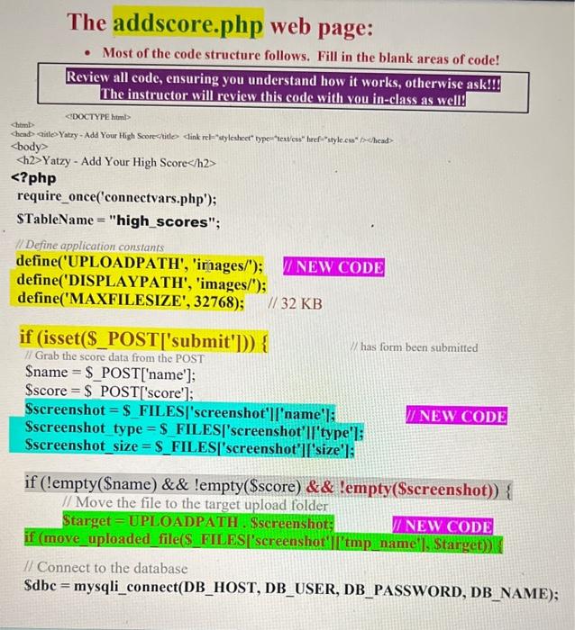 Solved Topic: (D) "Enhancing the "addscore.php" program of | Chegg.com