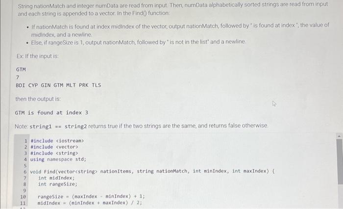 Solved String nationMatch and integer numData are read from | Chegg.com