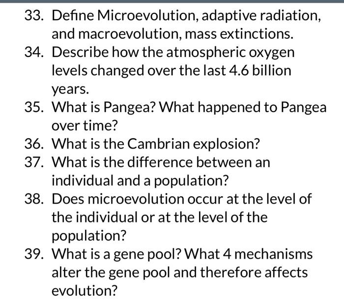 Solved 33. Define Microevolution, adaptive radiation, and | Chegg.com