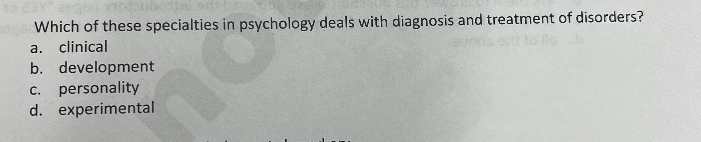 Solved Which of these specialties in psychology deals with | Chegg.com