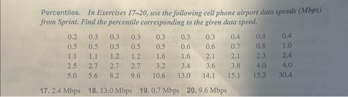 Solved Percentiles. In Exercises 17-20, use the following | Chegg.com