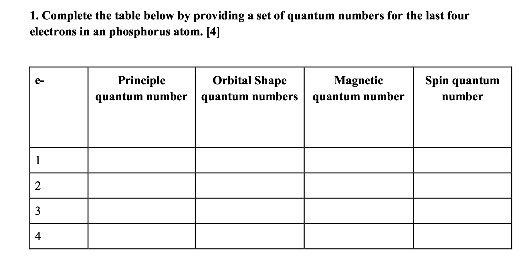 Solved Complete the table below by providing a set of | Chegg.com