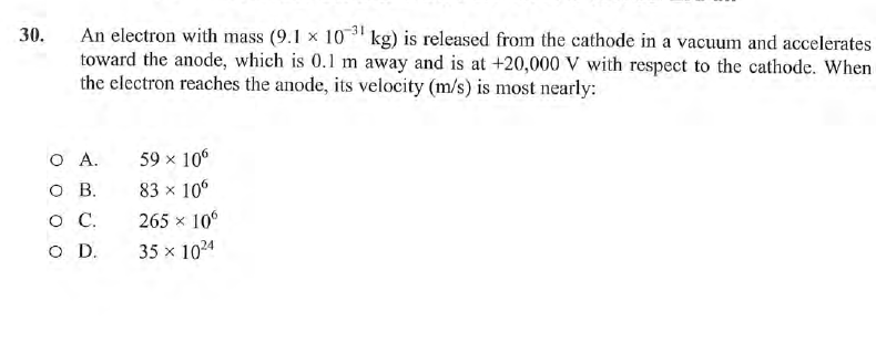 Solved An electron with mass (9.1×10-31(kg)) ﻿is released | Chegg.com