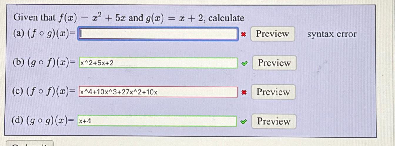 Solved Given that f(x)=x2+5x ﻿and g(x)=x+2, | Chegg.com