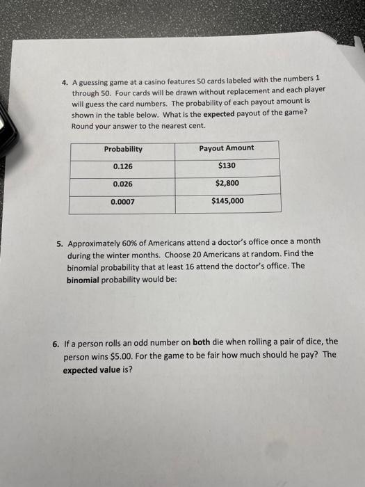 Solved 4. A guessing game at a casino features 50 cards | Chegg.com