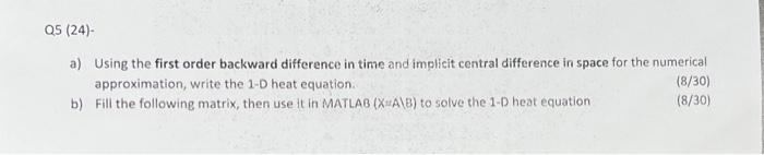 Solved a) Using the first order backward difference in time | Chegg.com
