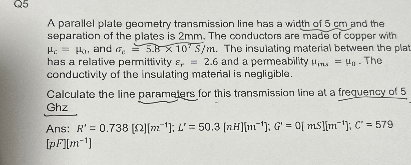 Solved A parallel plate geometry transmission line has a | Chegg.com