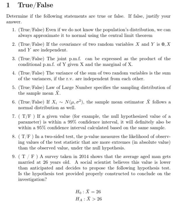 Solved Determine if the following statements are true or | Chegg.com