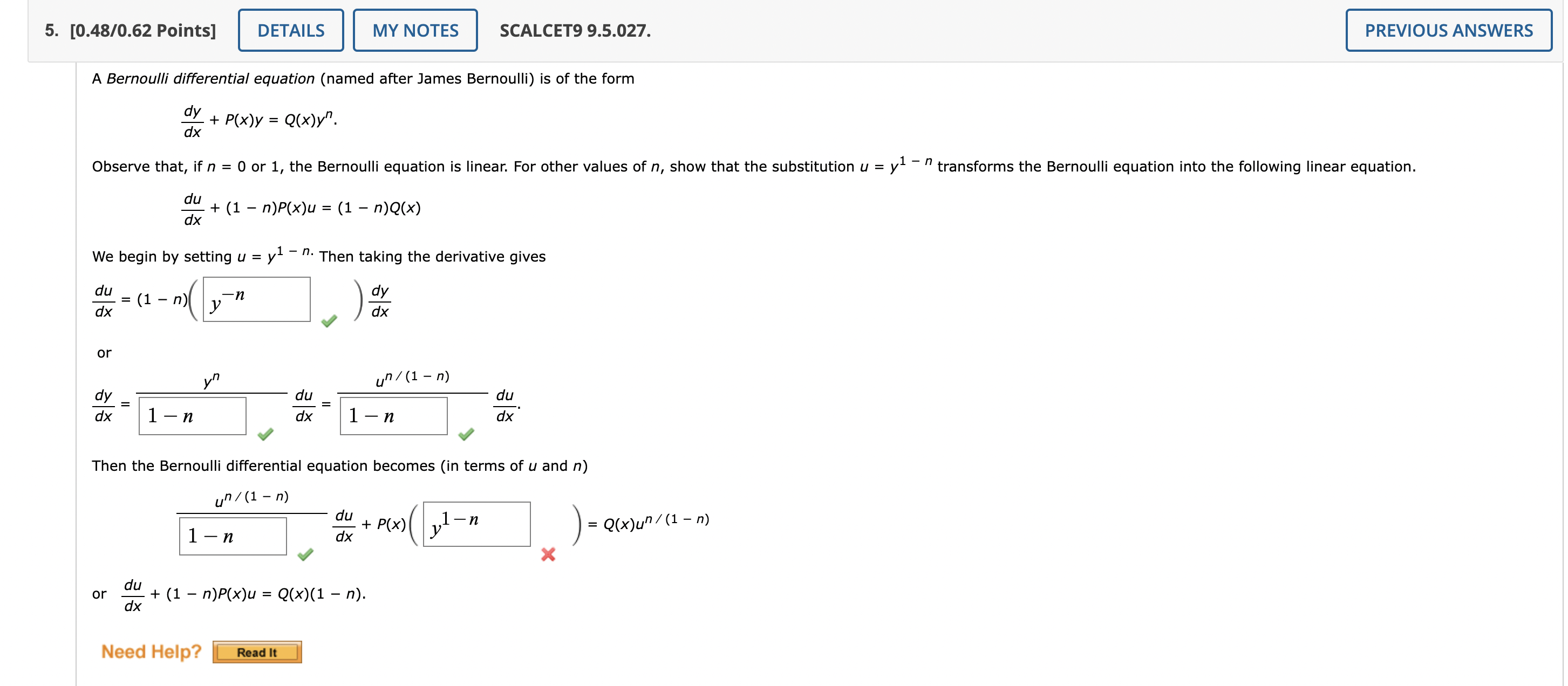 Solved A Bernoulli differential equation (named after James | Chegg.com